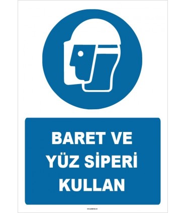 Baret ve yüz siperi kullan ikaz levhası/tabelası/etiketi
